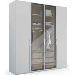 Drehtürenschrank Rauch "Kleiderschrank Schrank Garderobe SKAT SHINE mit hochwertigem" Schränke Gr. B/H/T: 201 cm x 223 cm x 63 cm, 4 St., grau (seidengrau) transparentem Grauglas inkl. umfangreichem Zubehör MADE IN GERMANY