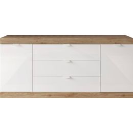 Sideboard Inosign "Slim" Sideboards Gr. B/H/T: 181 cm x 82 cm x 42 cm, 3 St., braun (eiche cadiz nb, weiß hochglanz lack) Breite 181 cm, Hochglanz Lack