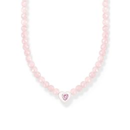 Choker Thomas Sabo "Choker Herz mit pinken Perlen, KE2181-035-9-L42V" Halsketten Gr. 42, Silber 925 (Sterlingsilber), bunt (silberfarben, pink) Damen mit Rosenquarz, Zirkonia (synth.)