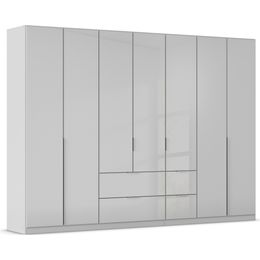 Drehtürenschrank Rauch "Kleiderschrank Kleiderschränke Schrank Garderobe AGORDO mit Glasfront" Schränke Gr. B/H/T: 315 cm x 229 cm x 54 cm, 7 St., grau (seidengrau, glas seidengrau) mit Außenschubkästen, in 6 Breiten und 2 Höhen MADE IN GERMANY