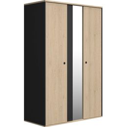 Kleiderschrank GAMI "Duplex" Schränke Gr. B/H/T: 130 cm x 200 cm x 61 cm, 2 St., schwarz (kastanie natur, schwarz) mit Spiegel