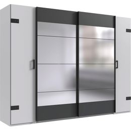 Schwebetürenschrank wimex "Stockholm, Schlafzimmerschrank mit Industrial-Look, rustikale Optik" Schränke Gr. B/H/T: 270 cm x 210 cm x 65 cm, 4 St., weiß (weiß, graphit) Kleiderschrank mit Spiegel BESTSELLER Schrank Garderobe