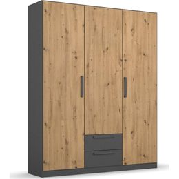 Drehtürenschrank Rauch "StyleUp" Schränke Gr. B/H/T: 136cm x 197cm x 54cm, 3 St., grau (graumetallic) Typ Dark & Wood mit trendigen farblich abgesetzten Griffen