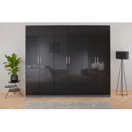 Drehtürenschrank Rauch "Koluna" Schränke Gr. B/H/T: 271 cm x 210 cm x 54 cm, 6 St., grau (graumetallic, hochglanz effektgrau) Hochglanzfront, inkl. 2 Innenschubladen sowie extra Böden