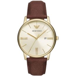 Quarzuhr Emporio Armani Armbanduhren braun Herren Armbanduhr, Herrenuhr, Datum, analog, Lederarmband