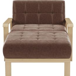 Sit & More Recamiere SIT & MORE "Billund", braun (nougat), B:109cm H:88cm T:185cm, 100% Polyester, Sofas, Armlehnen aus Buchenholz in natur, verschiedene Bezüge und Farben