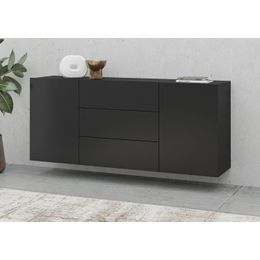 Sideboard Inosign "Ava, Breite 140 cm, hängend und stehend montierbar" Sideboards Gr. B/H/T: 140 cm x 62 cm x 35 cm, schwarz/schwarz, 3 St., schwarz (schwarz matt) moderne grifflose Kommode, Schubladenschrank, 2Türen3Schubkästen