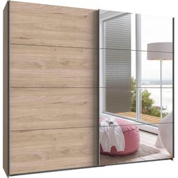 Schwebetürenschrank wimex "Ernie Schlafzimmerschrank Garderobenschrank Schrank" Schränke Gr. B/H/T: 225 cm x 210 cm x 65 cm, 2 St., beige (hickoy, oak, nachbildung) Innovativer Schwebetüren Kleiderschrank mit Spiegel BESTSELLER