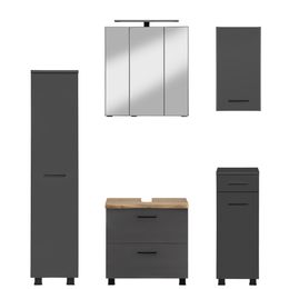 Badmöbel-Set Welltime ""Trento", Badezimmer-Set, Hängeschrank, Unterschrank, Midischrank" Kastenmöbel-Sets Gr. B/H/T: 120 cm x 200 cm x 35 cm, grau (matt grau, grafit, baumkante) Waschbeckenunterschrank, Spiegelschrank inkl. Aufbauleuchte