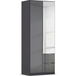 Drehtürenschrank Rauch "Kleiderschrank Kleiderschränke Schrank Garderobe AGORDO mit Glasfront" Schränke Gr. B/H/T: 91 cm x 229 cm x 54 cm, 2 St., grau (graumetallic, glas basalt) mit Außenschubkästen, in 6 Breiten und 2 Höhen MADE IN GERMANY