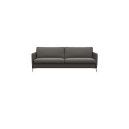 3-Sitzer FLEXLUX "Fiore, super Sitzkomfort durch Kaltschaum im Sitz", grau (warm mineral), B:214cm H:85cm T:92cm, 100% Echteder, Sofas, schmale Armlehnen, F&uuml;&szlig;e Alu+ Eiche