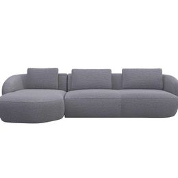 Wohnlandschaft FLEXLUX "Torino, rund, L-Form, Sofa-Ecke mit Recamiere, Longchair-Sofa", grau (steel), B:307cm H:85cm T:146cm, 100% Polyester, Sofas, Wohnlandschaft, Modernes, organisches Sofa-Design, Kaltschaum, Wellenunterfederung