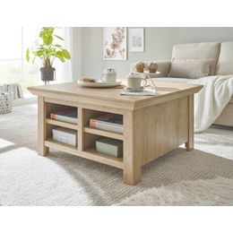 Couchtisch Home Affaire "Cornwall, Beistelltisch im Landhausstil, Sofatisch, Eiche Dekor" Tische Gr. B/H/T: 93cm x 50cm x 93cm, braun (eiche + eiche) 93 cm breit, Klappenfach und offenen Fächern