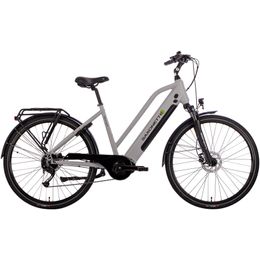 E-Bike SAXONETTE "Deluxe Sport Lady" E-Bikes Gr. 50 cm, 28 Zoll (71,12 cm), silberfarben (silberfarben matt) Pedelec, Elektrofahrrad für Damen u. Herren, Cityrad