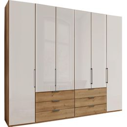 Falttürenschrank Wiemann "Monaco" Schränke Gr. B/H/T: 246,9 cm x 216 cm x 58 cm, 5 St., braun (bianco, eiche, nachbildung, glas champagner) Drehtürenschrank Kleiderschrank Teil-Glasfront sowie hochwertige Beschläge inkl. Schubladendämpfung