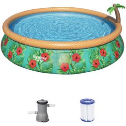 Rundpool Bestway "Fast Set™ Paradise Palms" Schwimmbecken Gr. Ø/B/H/L: 457cm x Breite Höhe 84cm x Länge, 9677 l, grün ØxH: 457x84 cm