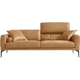 2,5-Sitzer Egoitaliano "Masu, Designsofa mit erstklassigem Sitzkomfort", braun (tan), B:218cm H:95cm T:97cm, Leder NUVOLE (Echtes Rindsleder). Halbnat&uuml;rliches, halbnarbiges Rindsleder mit einer nat&uuml;rlichen K&ouml;rnung von 1, 2 bis 1, 4 mm. Dieses Leder hat eine weiche, wachsartige Haptik mit mattem Aussehen und einem Wolkeneffekt. Es handelt sich um ein Naturleder, das die urspr&uuml;nglichen Eigenschaften