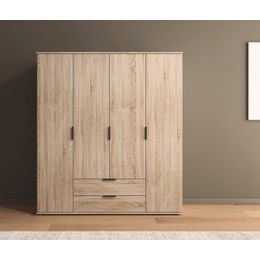 Drehtürenschrank Rauch "Kleiderschrank Schrank Garderobe Wäscheschrank ESSEA in 2 Breiten" Schränke Gr. B/H/T: 168 cm x 188 cm x 52 cm, 4 St., braun (eiche sonoma) mit 2 Schubladen, in schlichtem Design, moderne Griffe MADE IN GERMANY