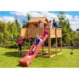 Spielturm Fungoo "My SPACE XL", braun, Spieltürme, KinderB:477cm H:305cm T:251cm, FSC-zertifizierter Massivholz, Metall, Polyethylen, mit Schaukel & Rutsche, B:477cm H:305cm T:251cm