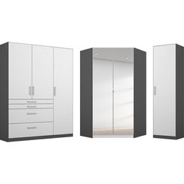Schrank-Set Rauch "Kleiderschrank Schrank Garderobe Garderobenschrank Eckschrank HOMBURG", weiß (graumetallic, hochglanz weiß), B:253cm H:197cm T:163cm, Holzwerkstoff, Kastenmöbel-Sets, viel Stauraum, oberer Schubkasten mit Einteilung MADE IN GERMANY