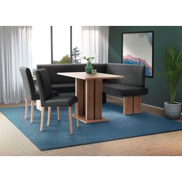 Eckbankgruppe Home Affaire "Emma Essgruppe Esszimmer Küche" Sitzmöbel-Sets Gr. B/H: 185cm x 90cm, Kunstleder, Langer Schenkel links, schwarz (schwarz (lotos 7006)) Eckbank Tisch Stühle Landhaus