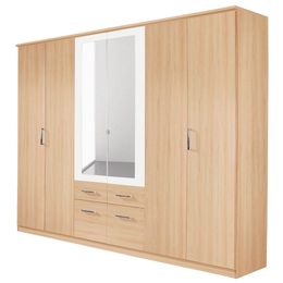 Kleiderschrank Rauch "Drehtürenschrank Schrank Garderobe BURANO" Schränke Gr. B/H/T: 271 cm x 212 cm x 58 cm, 6 St., weiß (eiche sonoma, alpinweiß) mit Schubladen und Spiegelumrandung in Farbabsetzung MADE IN GERMANY