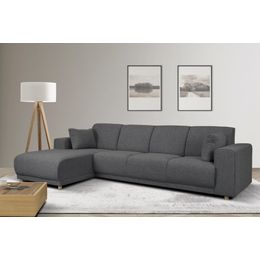 Ecksofa Home Affaire "LEMPS wahlweise Recamiere links oder rechts L-Form", grau (dunkelgrau), B:297cm H:85cm T:162cm, 100% Polyester, Sofas, Ecksofa, incl. Zierkissen, Stellma&szlig;e 297x162 cm