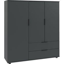 Wäscheschrank wimex "Easy Plus Kleiderschrank Garderobe 2 Schubladen, 81 oder 130cm breit" Schränke Gr. B/H/T: 130 cm x 140 cm x 40 cm, 3 St., grau (graphit) in verschiedenen Farben, moderne Optik mit schwarzen Metallgriffen