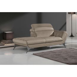 Recamiere Egoitaliano "Sueli, extravagantes Design und erstklassiger Sitzkomfort", grau (taupe), B:180cm H:100cm T:110cm, Leder »NUVOLE« (Echtes Rindsleder). Halbnatürliches, halbnarbiges Rindsleder mit einer natürlichen Körnung von 1, 2 bis 1, 4 mm. Dieses Leder hat eine weiche, wachsartige Hand mit mattem Aussehen und einem Wolkeneffekt. Es handelt sich um ein Naturleder, das die ursprünglichen 