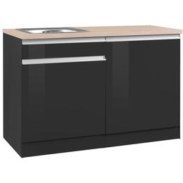 Spülenschrank KOCHSTATION "KS-Ohio" Schränke Gr. B/H/T: 120cm x 85cm x 60cm, grau (grau hochglanz/grafit) Breite 120 cm, mit TürSockel für Geschirrspüler