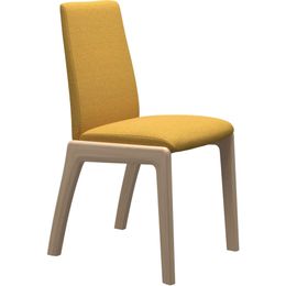 Polsterstuhl stressless "Laurel" Stühle Gr. B/H/T: 57cm x 92cm x 59cm, ROHLEDER Stoff Q2 FARON, Massivholz, gelb (yellow q2 faron + eiche natur) Low Back, Größe M, mit abgerundeten Beinen in Eiche natur