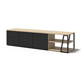 TV-Bank TemaHome "Albi TV Tisch, Lowboard, TV-Schrank, TV-Board" Sideboards Gr. B/H/T: 190 cm x 45 cm x 45 cm, schwarz (eiche hell, metall schwarz) Großzügiger Stauraum mit Türen und offenen Fächern