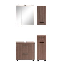 Badmöbel-Set Welltime "Trento, Badezimmer-Set, Waschbeckenunterschrank, Hängeschrank" Kastenmöbel-Sets Gr. B/H/T: 90 cm x 200 cm x 35 cm, braun (cannelloeiche) Unterschrank, Waschbeckenunterschrank, Spiegelschrank, Aufbauleuchte