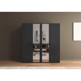 Drehtürenschrank Rauch "Kleiderschrank Schrank Garderobe Wäscheschrank NAGATA mit Spiegel" Schränke Gr. B/H/T: 187 cm x 194 cm x 53 cm, 4 St., grau (graumetallic) und Schubladen sowie Stangengriffen TOPSELLER MADE IN GERMANY