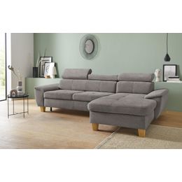 Ecksofa exxpo - SOFA FASHION "Enya, aufwendige Detailverarbeitung, hoher Sitzkomfort, bequem, L-Form", grau (hellgrau), B:280cm H:79cm T:167cm, Luxus-Microfaser Vintageoptik (100% Polyester);Webvelours (92% Polyester, 8% Nylon), Sofas, Ecksofa, inkl. Kopfteilverstellung, wahlweise mit Bettfunktion und Bettkasten