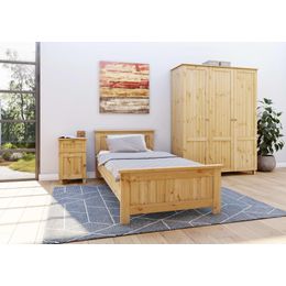 Jugendzimmer-Set Home Affaire "Juventus" Schlafzimmermöbel-Sets Gr. B/H/T: 287 cm x 180 cm x 208 cm, B/H: 90 cm x 200 cm, beige (natur) Baby Massivholz, bestehend aus Bett, Kleiderschrank und Nachtkommode