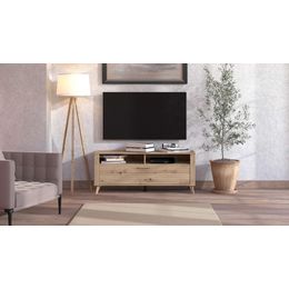 TV-Board Inosign "Redon, TV-Board, TV-Schrank, TV-Lowboard" Sideboards Gr. B/H/T: 128,5 cm x 52 cm x 40 cm, Artisan Eiche, braun (artisan eiche) TV-Kommode, Breite 128, Klapptür in 3D Optik, Artisan Eiche