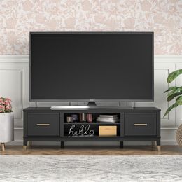 Lowboard "Westerleigh", schwarz, B:152cm H:19cm T:50cm, MDF, Massivholz, COSMOLIVING BY COSMOPOLITAN, Sideboards, Kommode mit 3 x Kabeldurchführungen, MDF, Breite 152 cm
