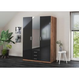 Kleiderschrank Priess "Amsterdam" Schränke Gr. B/H/T: 140 cm x 193 cm x 56 cm, ohne Beleuchtung, 3 St., schwarz (astkernbuche, schwarz) mit oder ohne LED-Beleuchtung