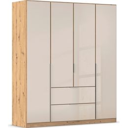 Drehtürenschrank Rauch "Kleiderschrank Kleiderschränke Schrank Garderobe AGORDO mit Glasfront" Schränke Gr. B/H/T: 181 cm x 210 cm x 54 cm, 4 St., beige (eiche artisan, glas champagner) mit Außenschubkästen, in 6 Breiten und 2 Höhen MADE IN GERMANY