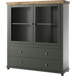 Highboard Home Affaire "Evora", grün (grün, eichefarben lefkas), B:126cm H:138cm T:42cm, FSC-zertifizierter Holzwerkstoff, ABS-Kunststoff, Dekorfolie, MDF, Melamin, Kunststoff, Metall, Glas, Holzwerkstoff, Sideboards