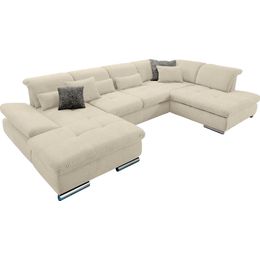 Wohnlandschaft "SO 4100 komfortable Federkernunterfederung, inkl. Kopfteilverstellung", beige (creme 01), B:365cm H:80cm T:225cm, SET ONE BY Musterring, Sofas, Wohnlandschaft, wahlweise Bettfunktion und Sitztiefenverstellung, U-Form