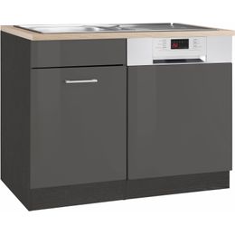 Spülenschrank KOCHSTATION "KS-Utah", grau (grau hochglanz), B:110cm H:85cm T:60cm, Schränke, Breite 110 cm, mit Tür/Sockel für Geschirrspüler