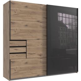 Schwebetürenschrank wimex "Leonberg" Schränke Gr. B/H/T: 225 cm x 208 cm x 64 cm, 2 St., beige (viking oak nachbildung, glas grey) mit Glaselementen