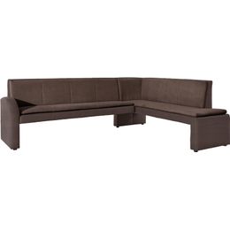 Eckbank exxpo - SOFA FASHION "Cortado, elegant und modern mit hohem Sitzkomfort" Sitzbänke Gr. B/H/T: 197cm x 89cm x 264cm, Kunstleder, langer Schenkel (Armlehne) links, braun (braun/braun) hohe Bodenfreiheit, schöne Detailverarbeitung, wahlweise Lederbezug