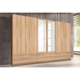 Kleiderschrank Rauch "Hersbruck", braun (struktureichefarben hell), B:270cm H:210cm T:54cm, Schränke, mit 6 Schubkästen