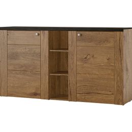 Sideboard Home Affaire "Larona, zeitlose Kommode mit 2 Türen, Türkommode, Breite 155 cm" Sideboards Gr. B/H/T: 155 cm x 84,9 cm x 37,1 cm, braun (eichefarben lefkas, darkwood) Höhe 84 cm, viel Stauraum, Anrichte mit dekorativer Rahmenoptik