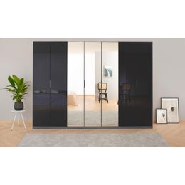 Drehtürenschrank Rauch "Kleiderschrank Schrank Garderobe KOLUNA mit Glastüren und Spiegel" Schränke Gr. B/H/T: 315 cm x 210 cm x 54 cm, 7 St., grau (graumetallic, glas basalt) inkl. 2 Innenschubladen sowie extra Einlegeböden MADE IN GERMANY