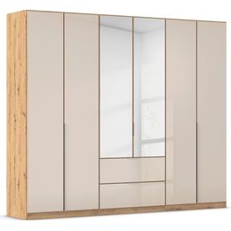 Drehtürenschrank Rauch "Kleiderschrank Kleiderschränke Schrank Garderobe AGORDO mit Glasfront" Schränke Gr. B/H/T: 271 cm x 229 cm x 54 cm, 6 St., beige (eiche artisan, glas champagner) mit Außenschubkästen, in 6 Breiten und 2 Höhen MADE IN GERMANY