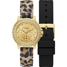 Multifunktionsuhr Guess "CROWN JEWEL, GW0660L2" Armbanduhren bunt (braun, beige, schwarz) Damen Armbanduhr, Quarzuhr, Damenuhr